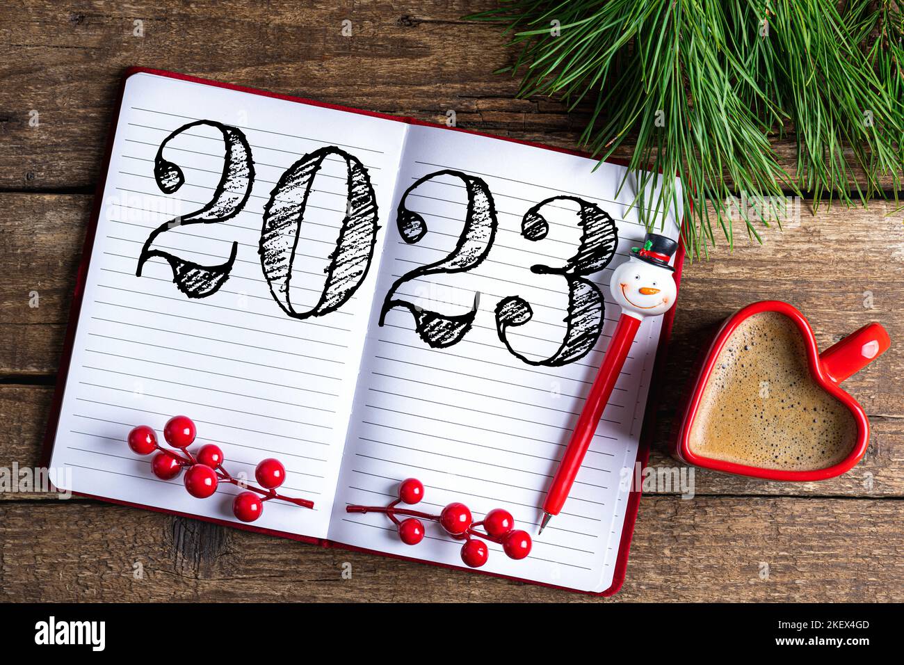 New year resolutions 2023 on desk. 2023 resolutions list with notebook ...