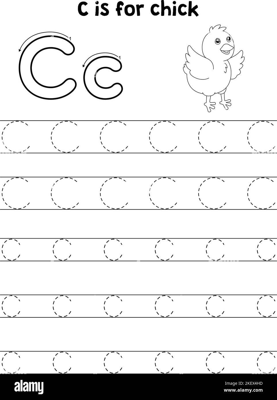 Chick Animal Tracing Letter ABC Coloring Page C Stock Vector Image ...