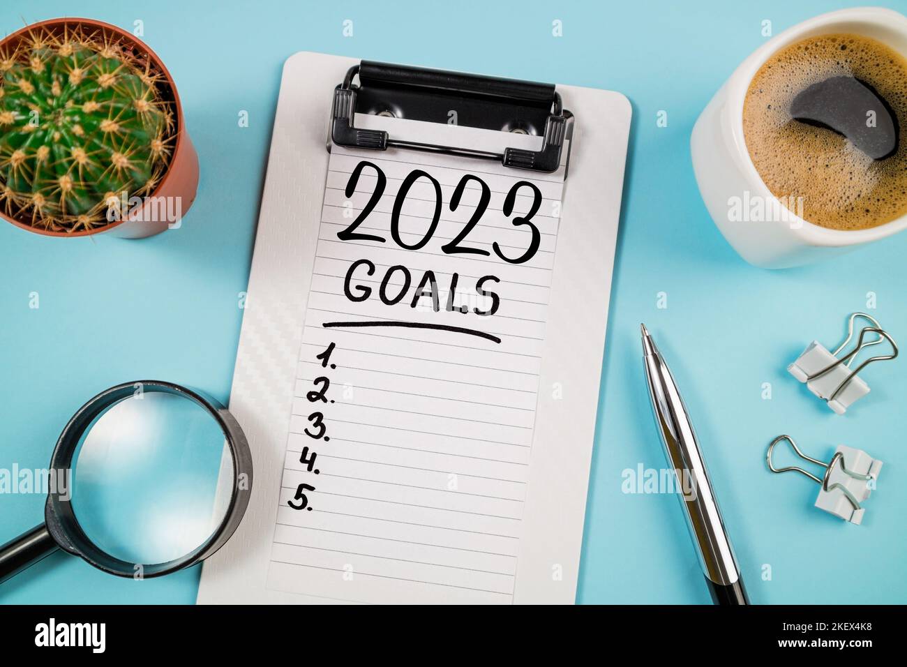 New year resolutions 2023 on desk. 2023 resolutions list with notebook ...