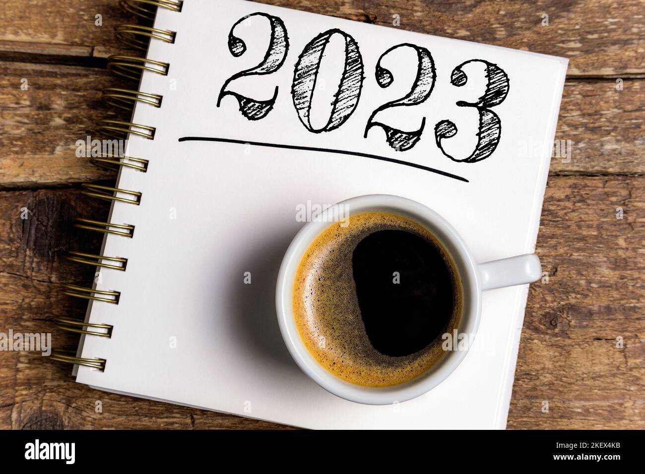 New year resolutions 2023 on desk. 2023 resolutions list with notebook ...