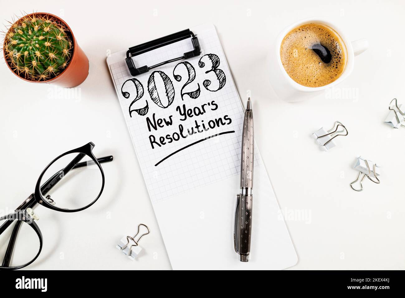 New year resolutions 2023 on desk. 2023 resolutions list with notebook ...