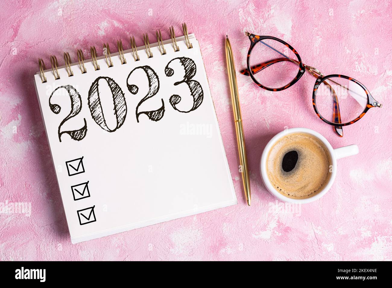 New year resolutions 2023 on desk. 2023 resolutions list with notebook ...