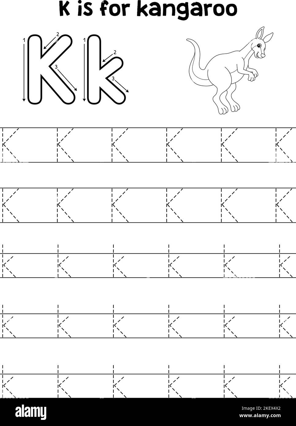 Kangaroo Animal Tracing Letter ABC Coloring Page K Stock Vector Image ...