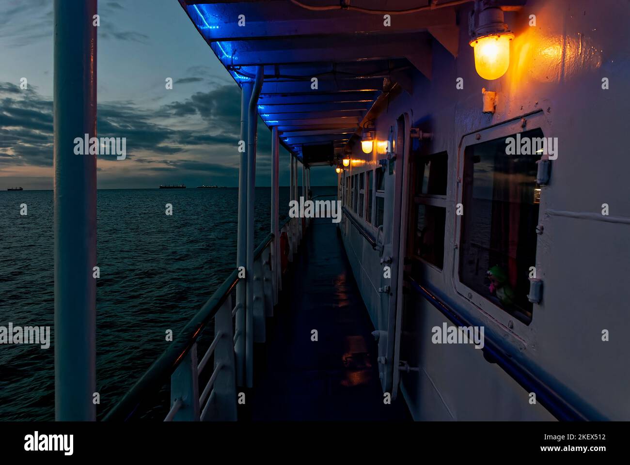 Evening lights on the ship. Evening sea cruise Stock Photo - Alamy