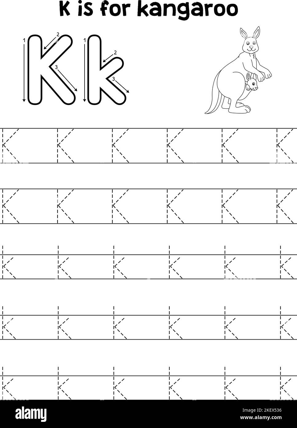 Kangaroo with Kid Tracing Letter ABC Coloring K Stock Vector Image ...