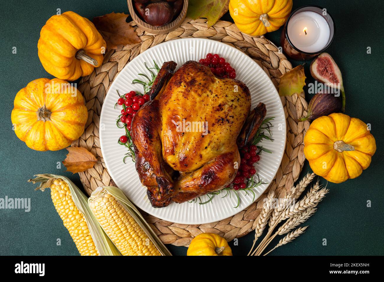 Roasted chicken for Thanksgiving Day. Cooked chicken or turkey with ...