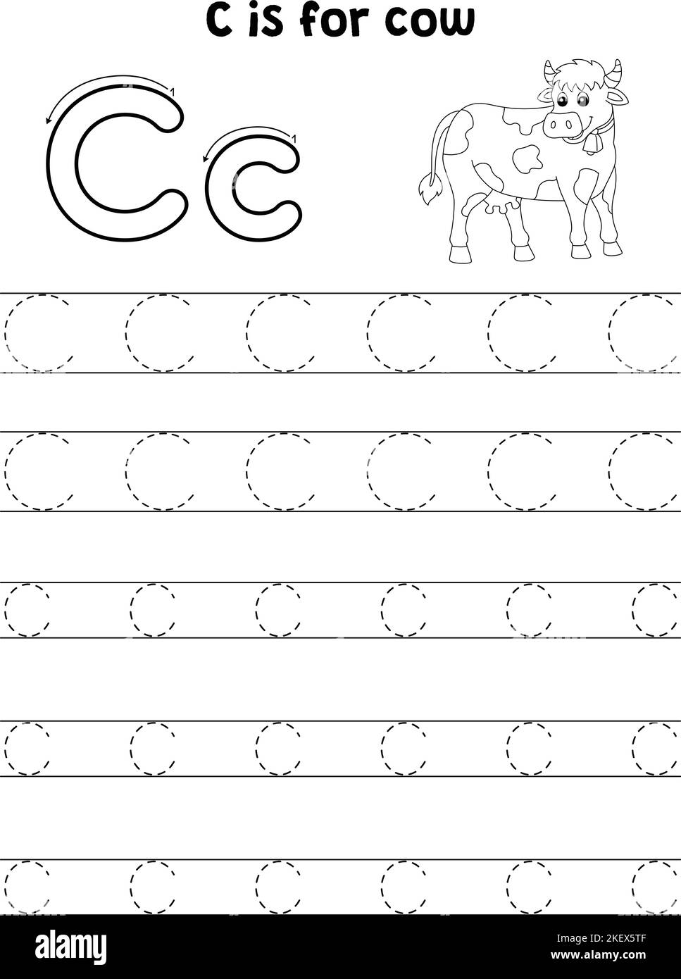 Cow Animal Tracing Letter ABC Coloring Page C Stock Vector Image & Art ...