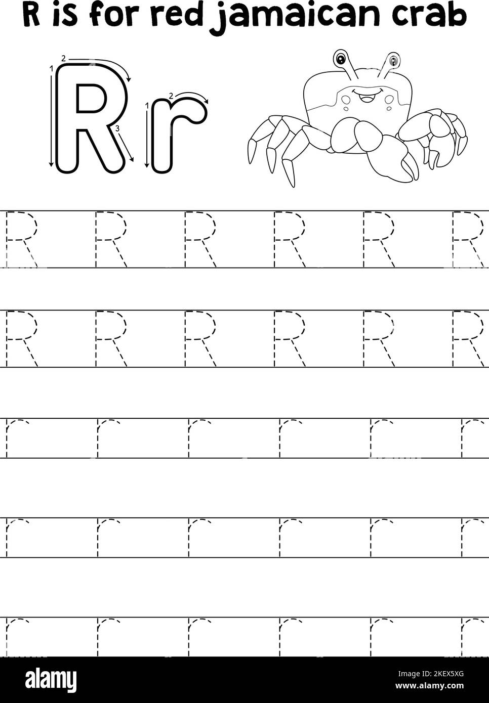 Red Jamaican Crab Tracing Letter ABC Coloring R Stock Vector Image ...