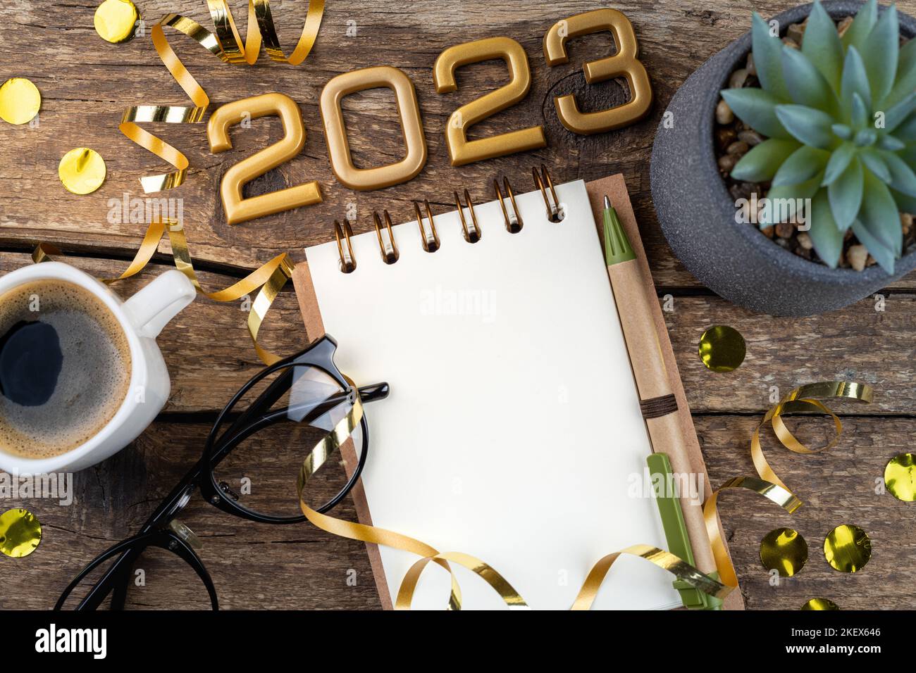 New year resolutions 2023 on desk. Festive background 2023 resolutions ...