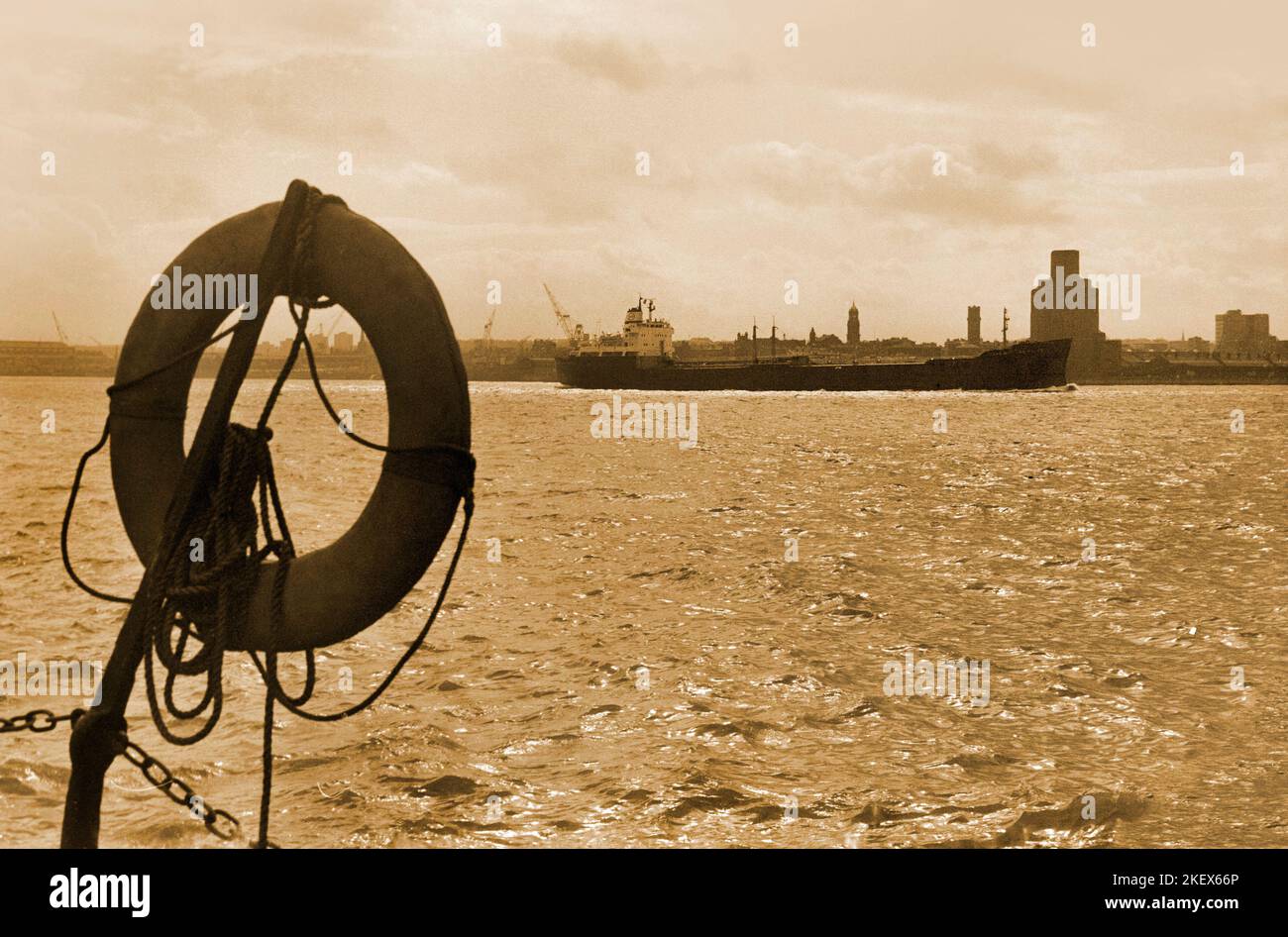 Vintage Liverpool 1968, a container ship on the River Mersey ...