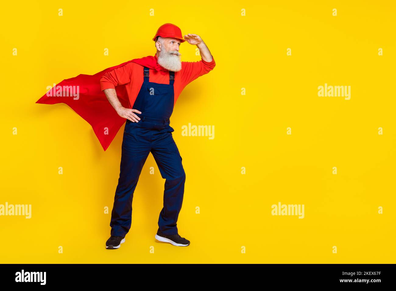 Full size photo of architect retired carpenter look away find ...