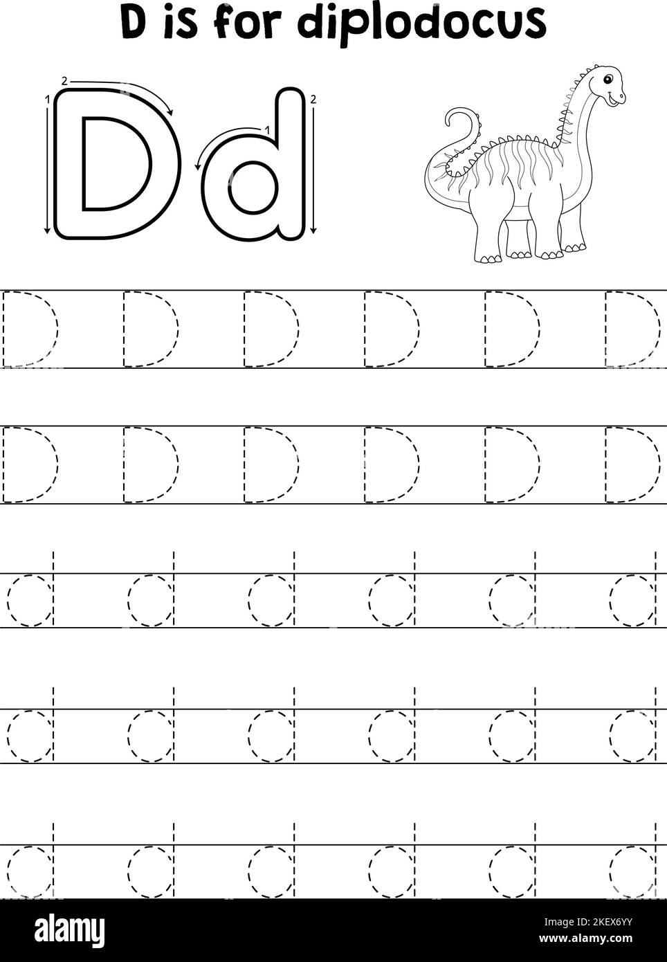 Diplodocus Dinosaur Tracing Letter ABC Coloring D Stock Vector Image ...