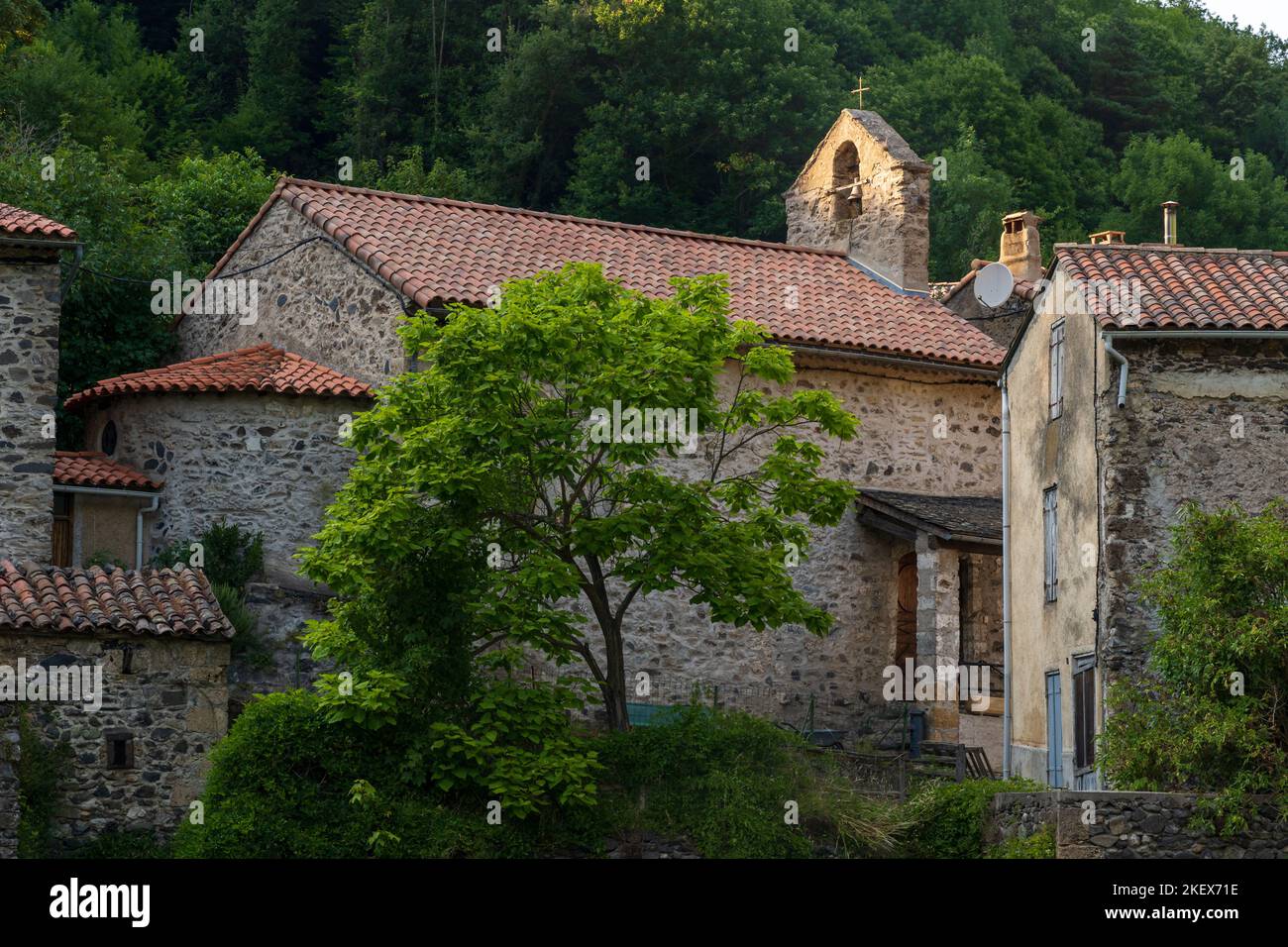 Scenic landscape view of ancient stone church at the heart of Gincla ...