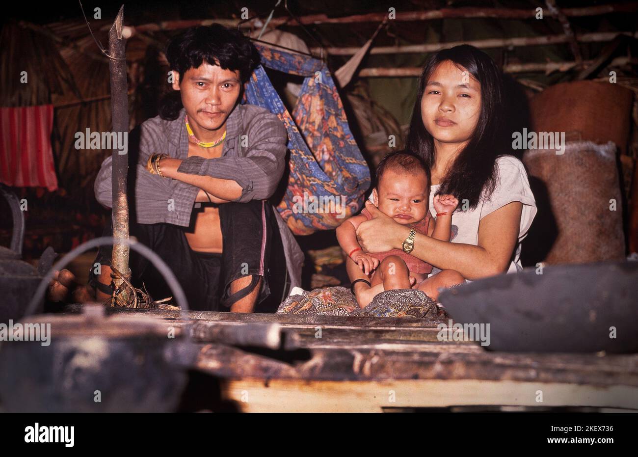 Penan indigenous native people of Sarawak, Borneo, family group, East ...