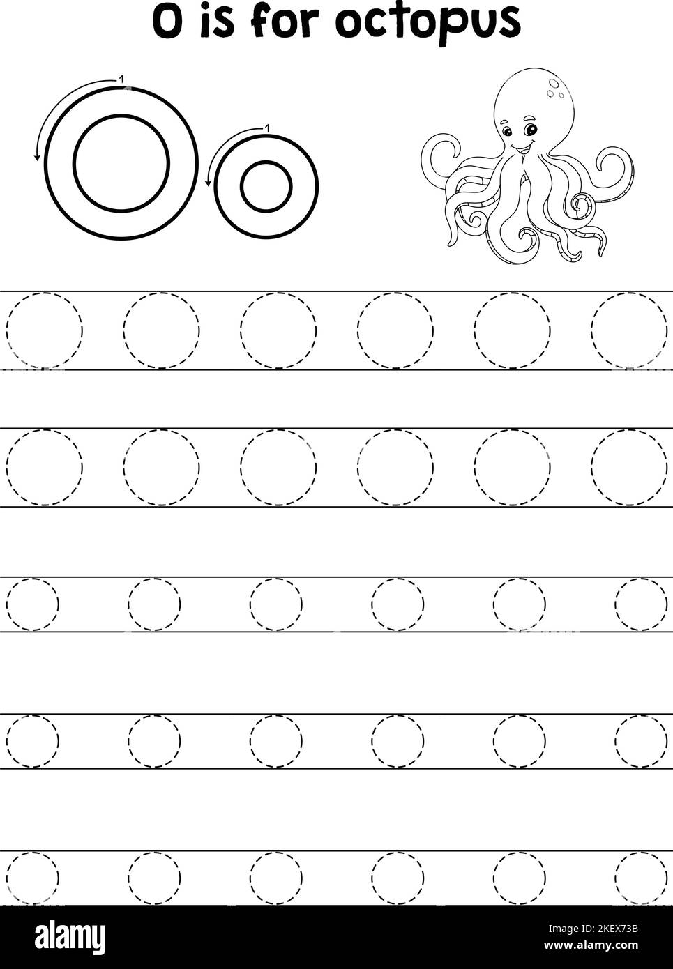 Octopus Animal Tracing Letter ABC Coloring Page O Stock Vector Image ...