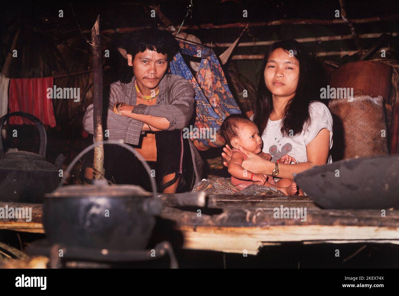 Penan indigenous native people of Sarawak, Borneo, family group, East ...