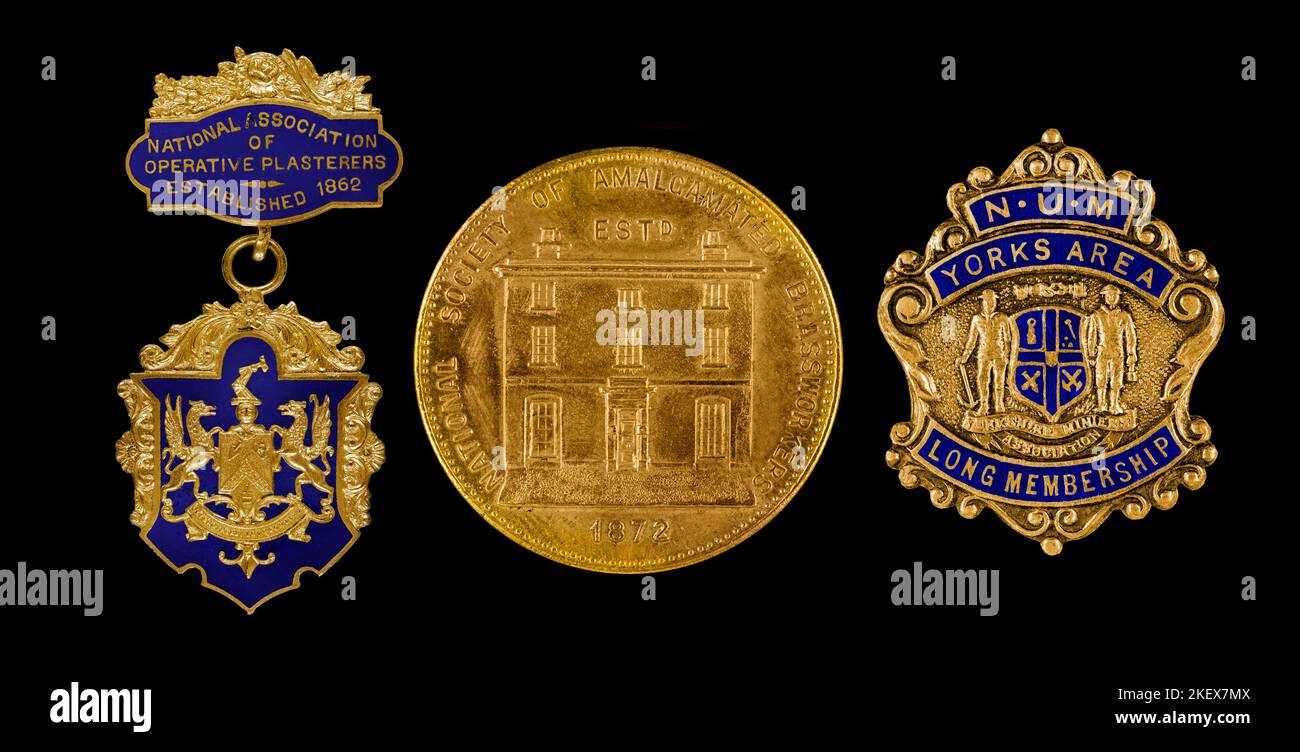 UK union worker badges, medals Stock Photo - Alamy