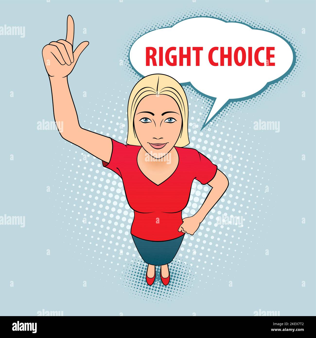 Cartoon Illustration of a Young Woman in Red Blouse Pointing Her Finger ...