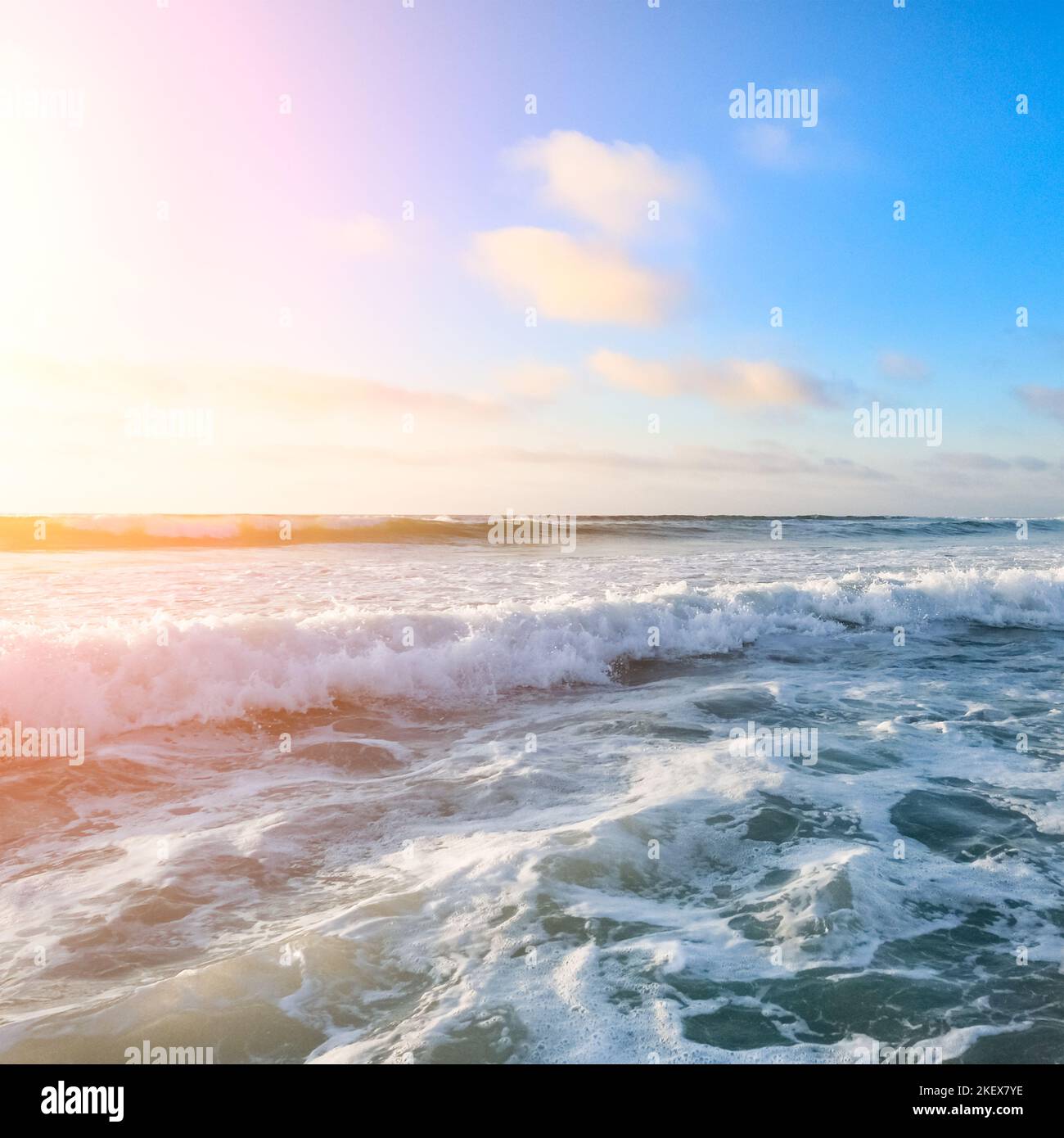Beautiful View on high waves on the empty coast of the Atlantic Ocean ...