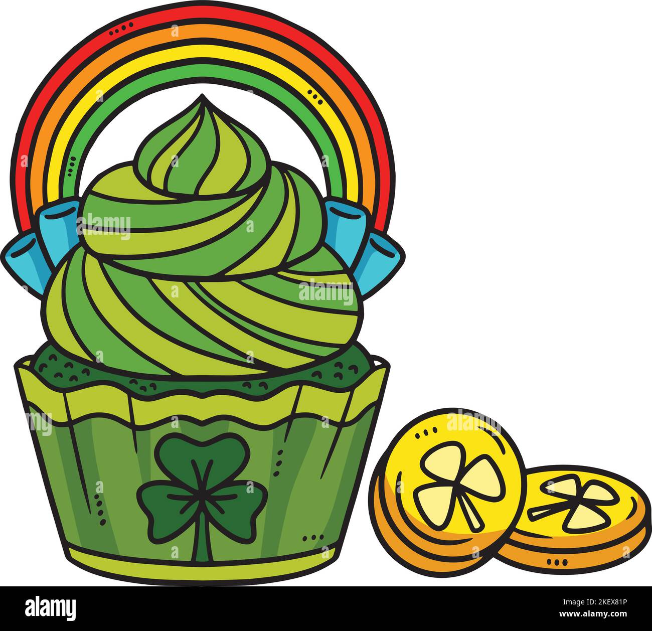 St. Patricks Day Rainbow Cupcakes Cartoon Clipart Stock Vector Image ...