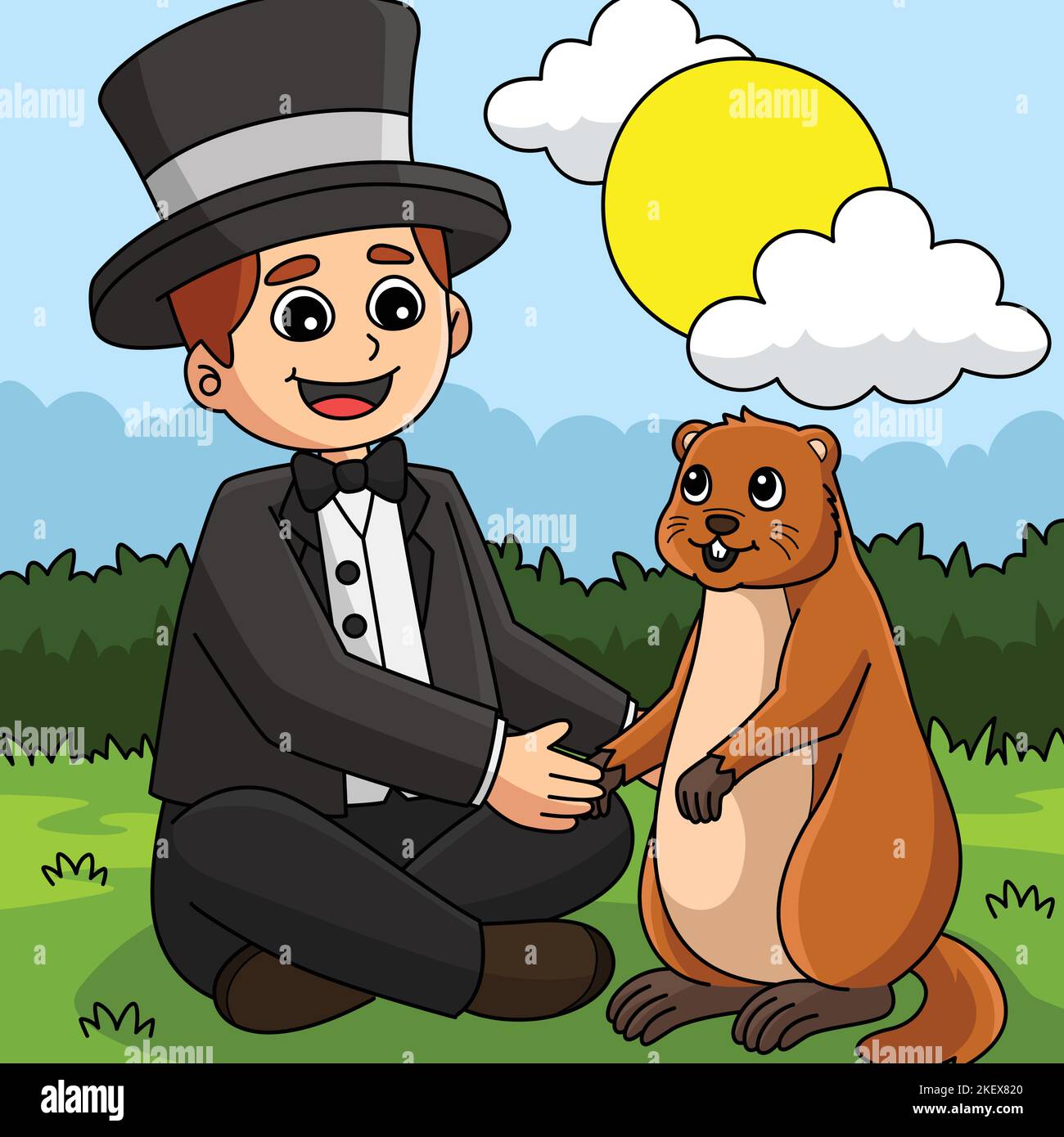 Man Holding Groundhog Colored Cartoon Illustration Stock Vector Image ...
