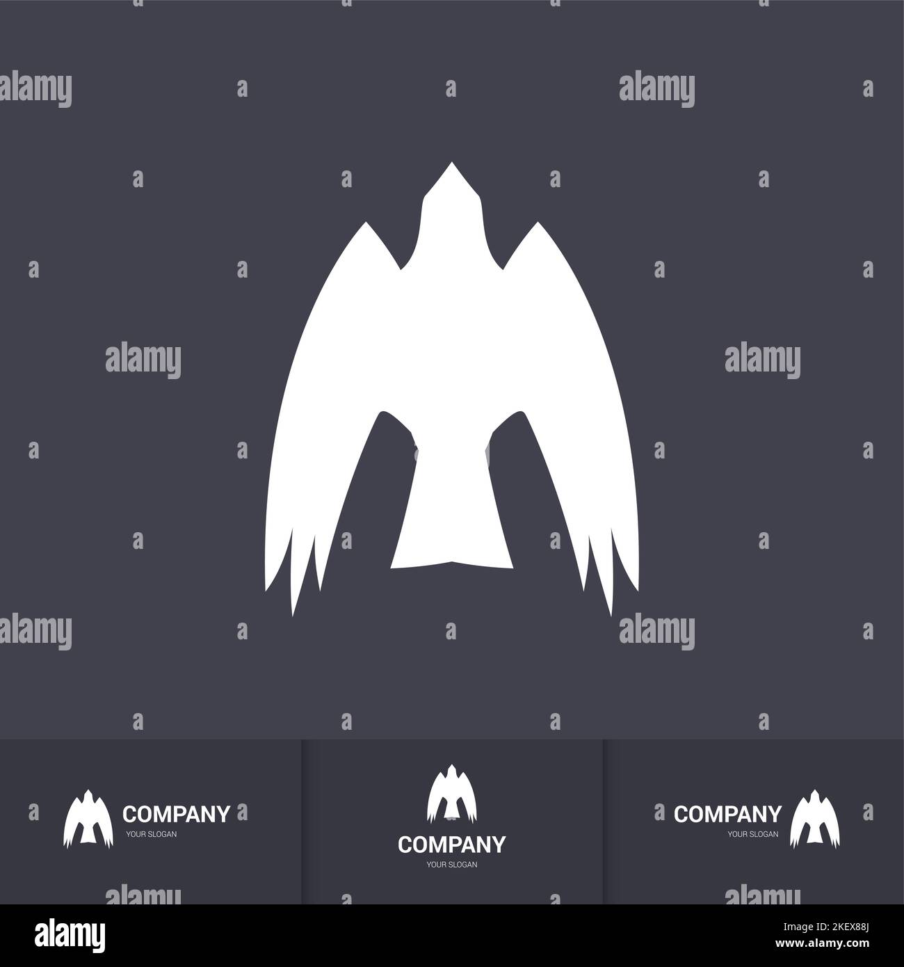 Stylized White Bird of Prey for Mascot Logo Template on Dark Stock ...