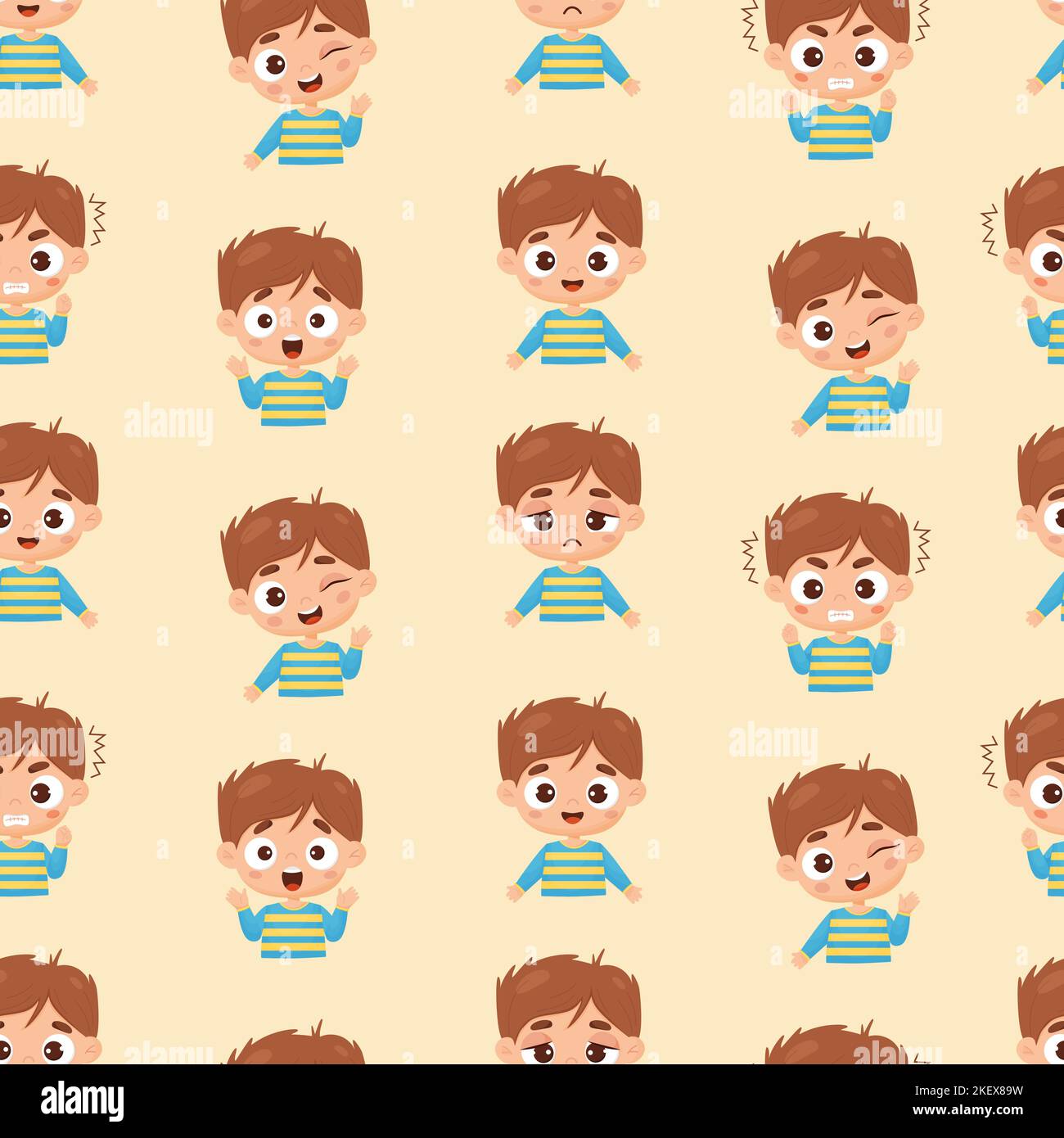 Seamless childrens pattern. Cute fair-skinned boy in cartoon style with ...