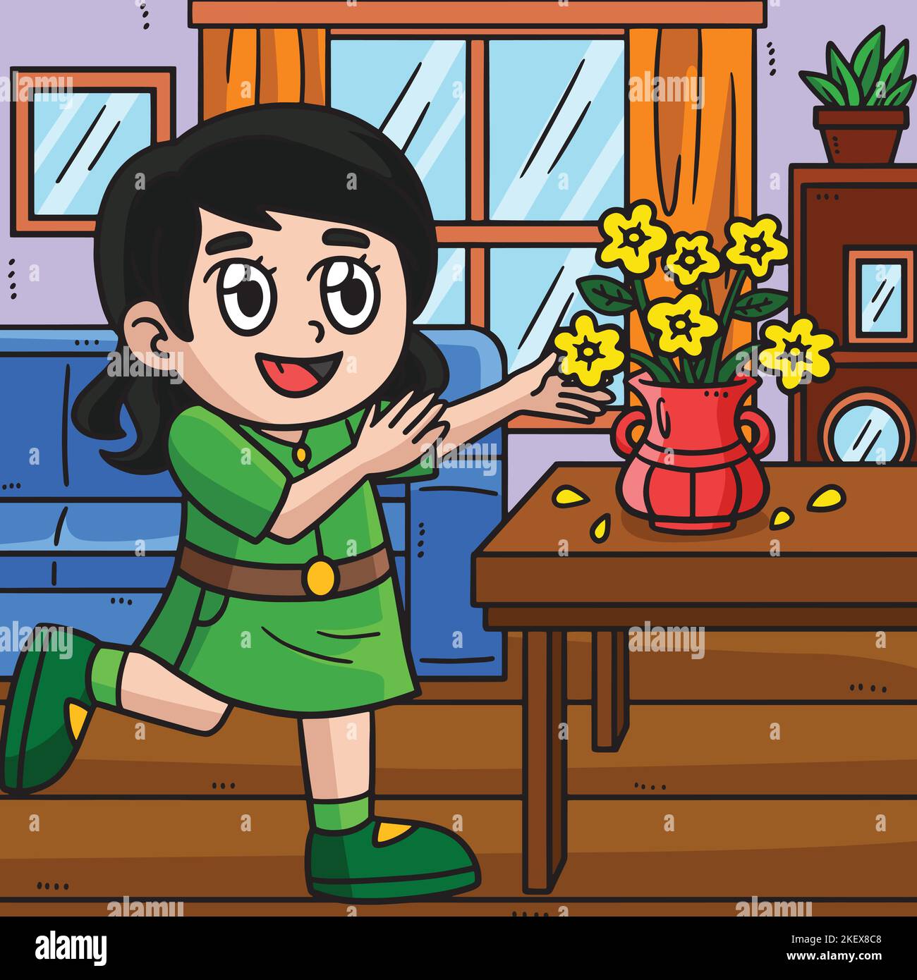 St. Patricks Girl Arranging Flower Colored Cartoon Stock Vector Image ...