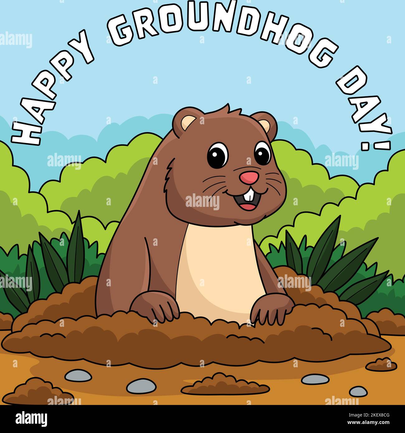 Happy Groundhog Day Colored Cartoon Illustration Stock Vector Image ...
