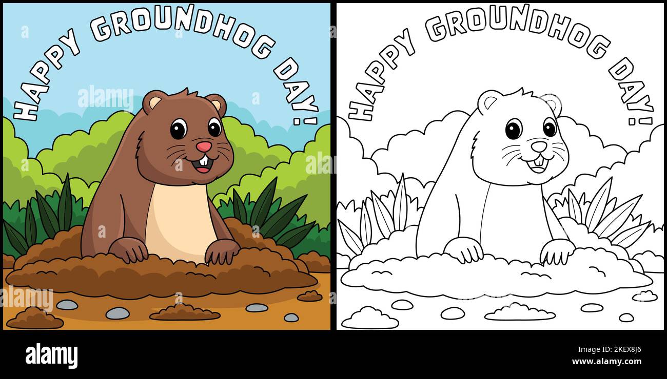 Happy Groundhog Day Coloring Page Illustration Stock Vector Image & Art ...