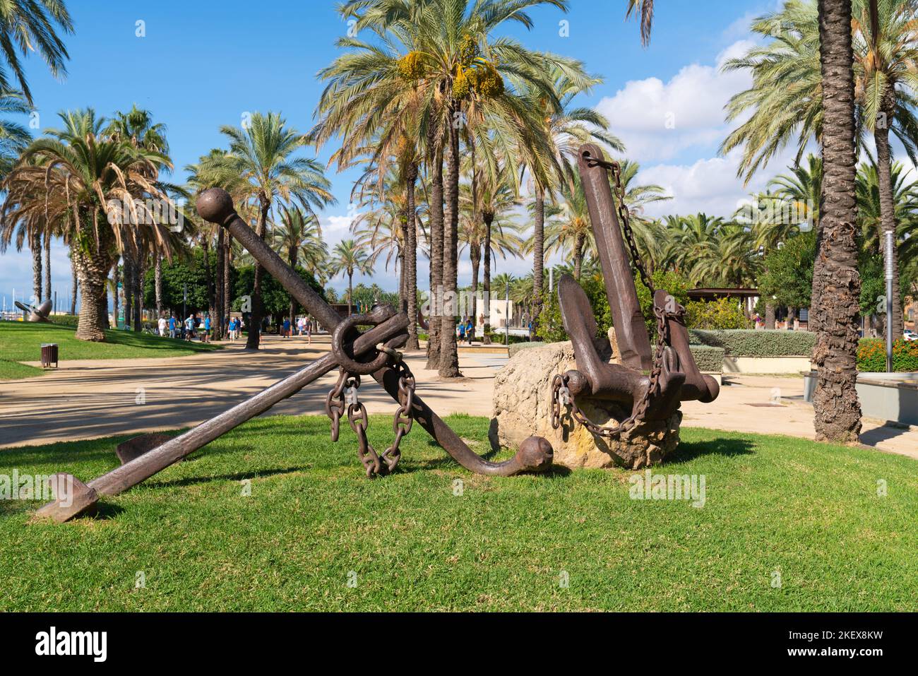 An anchor on view on the promenade walk at Salou Costa Dorada Catalonia ...