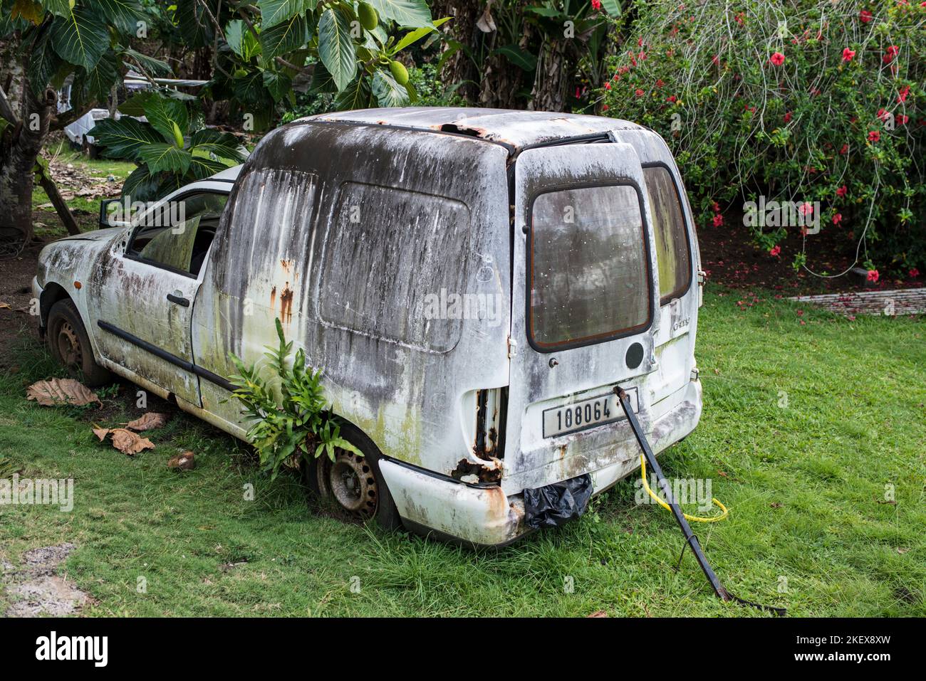 Abandoned vehicle, French Polynesia Stock Photo - Alamy
