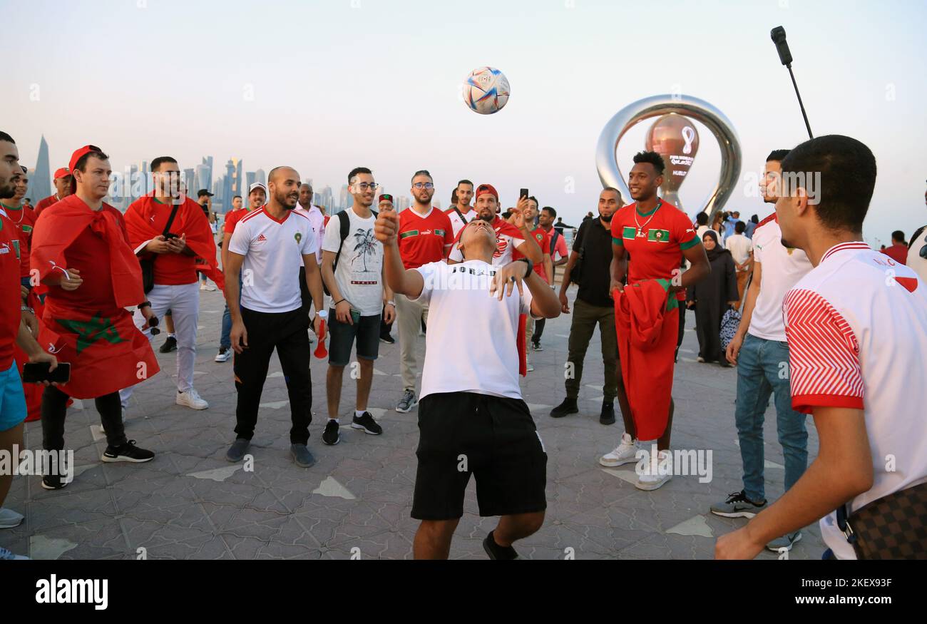 November 14, 2022, Doha, Qatar: Moroccan fans attend Doha Corniche, one ...
