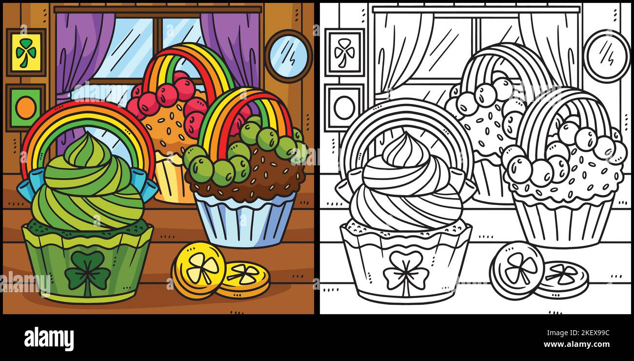 Saint Patricks Day Rainbow Cupcakes Illustration Stock Vector Image ...