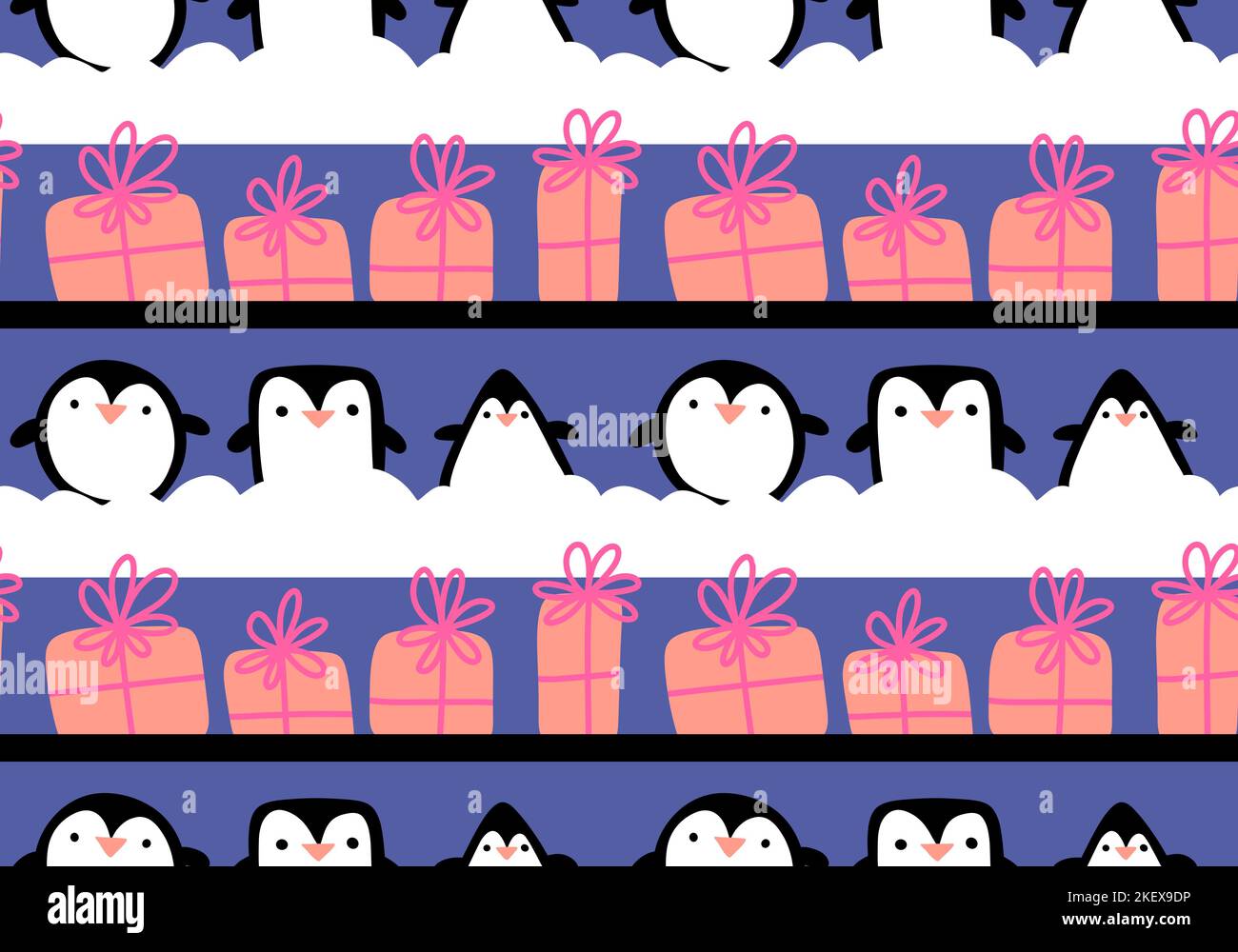 Winter animals seamless penguin cartoon kawaii Christmas fish pattern ...