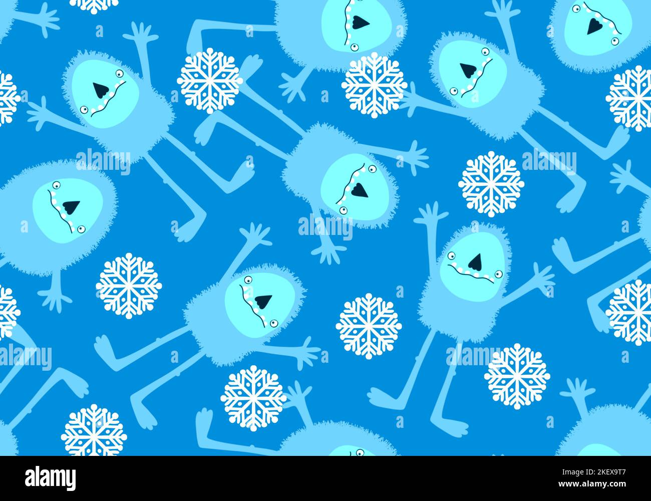Cartoon bigfoot seamless winter animals monsters ice pattern for ...