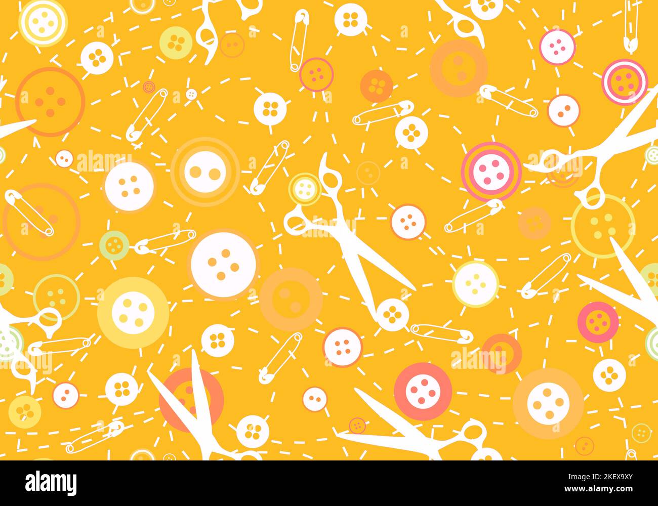 Cartoon sewing seamless buttons and scissors and pins pattern for ...