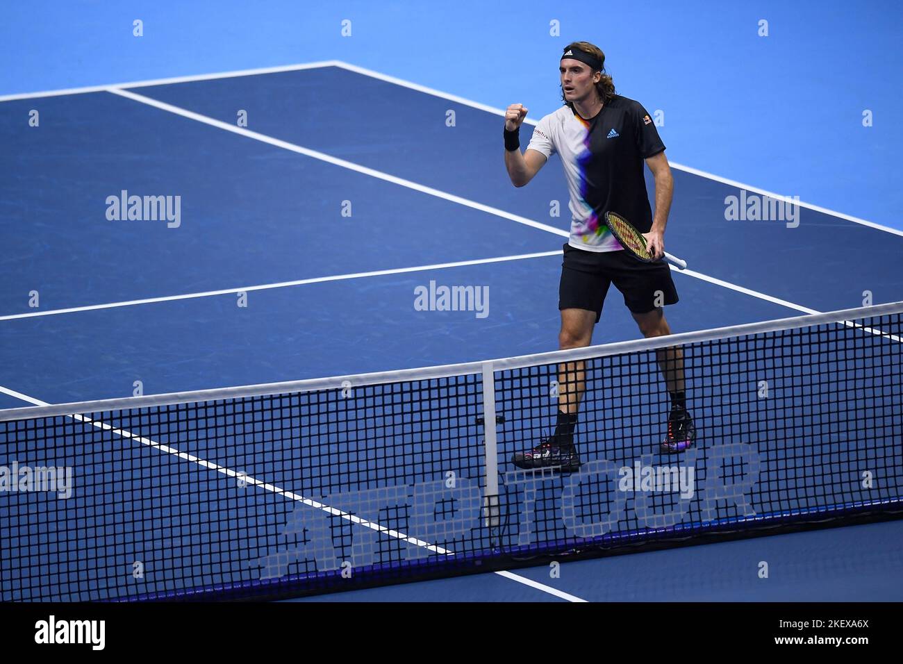 Turin, Italy. 14 November 2022. Stefanos Tsitsipas of Greece celebrates ...