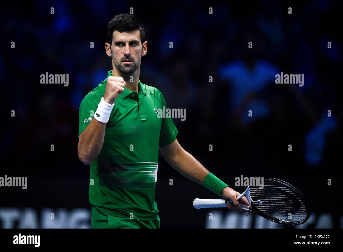 Turin, Italy. 14 November 2022. Novak Djokovic of Serbia celebrates the ...