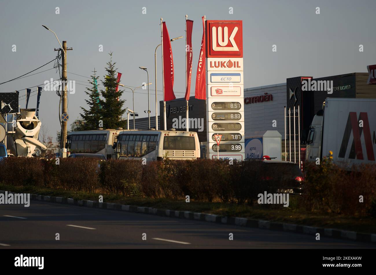 Pantelimon, Romania - November 09, 2022: A Lukoil gas station is seen ...
