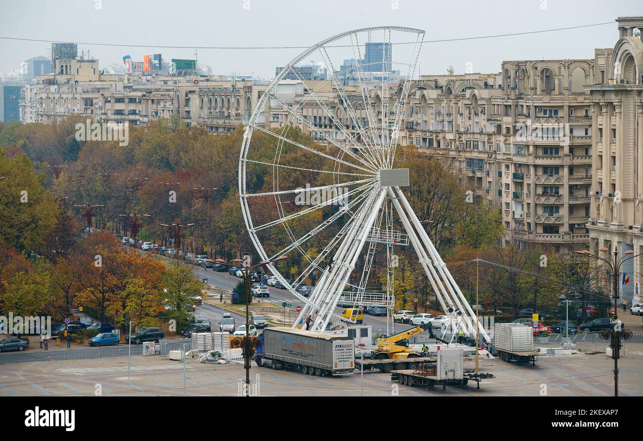 Bucharest, Romania - November 14, 2022: The Ferris wheel is mounted in ...