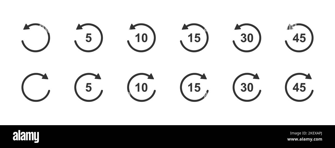 Rewind and fast forward icons with circle arrows and 5, 10, 15, 30 ...