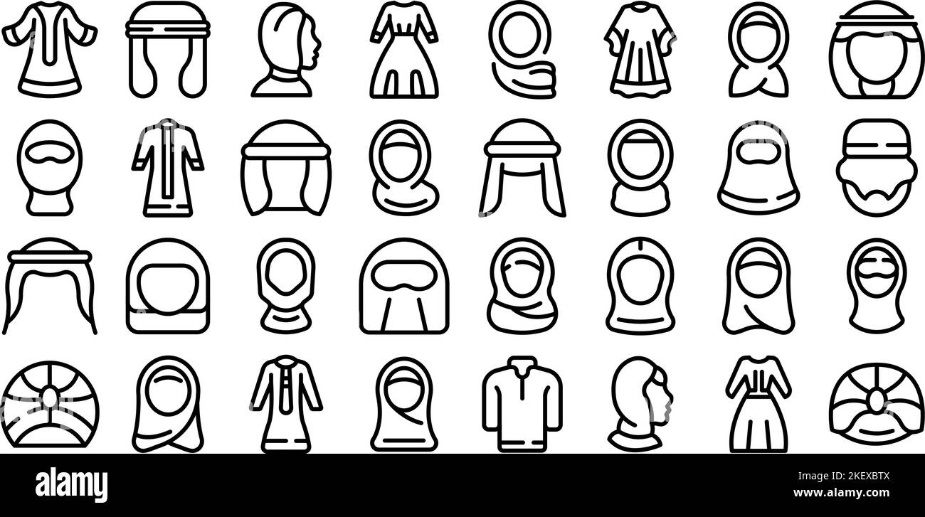 Muslim fashion icons set outline vector. Arab casual. People fashion ...