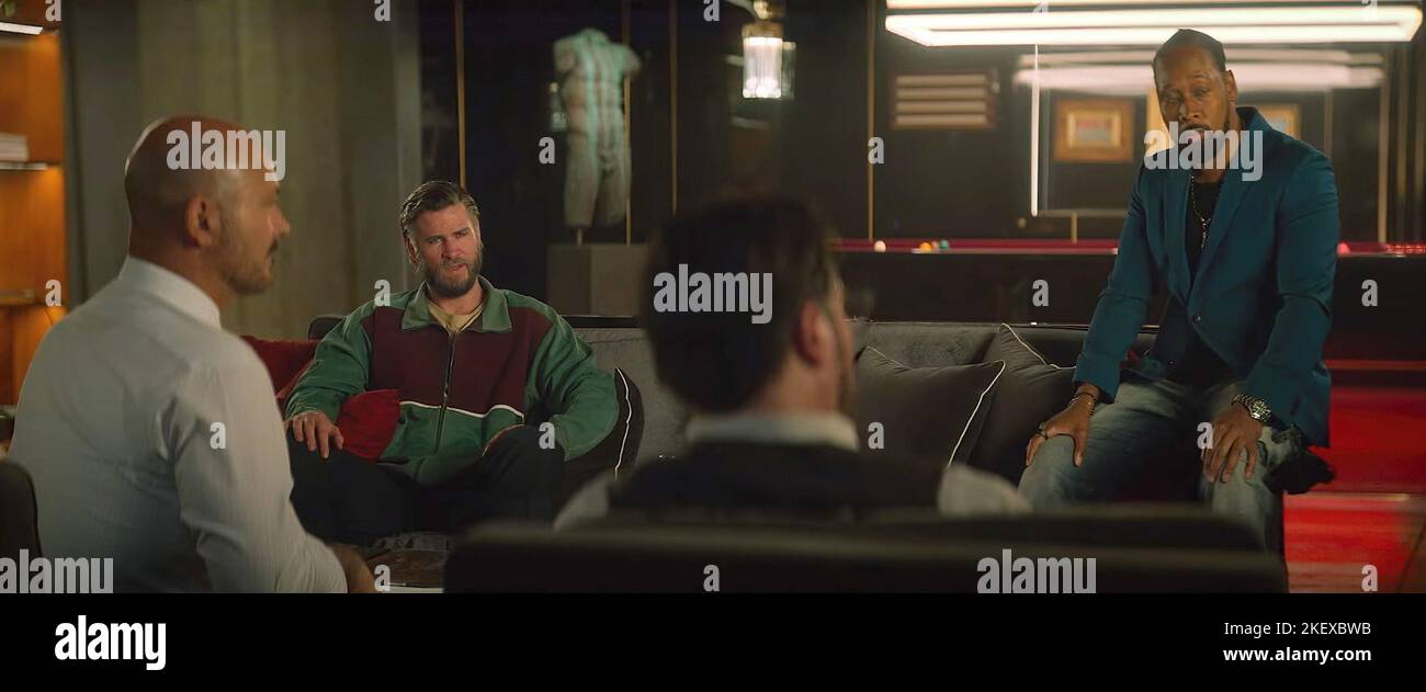 POKER FACE, from left: Steve Bastoni, Liam Hemsworth, Aden Young, RZA ...