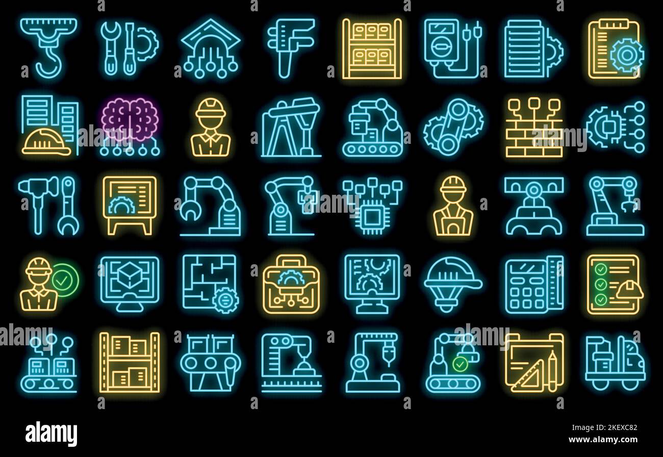 Engineer factory icons set outline vector. Machine work. Technical ...