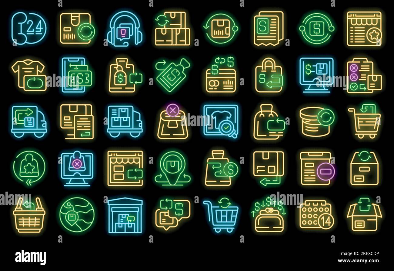 Purchase returns icons set outline vector. Shipping receive. Refund ...