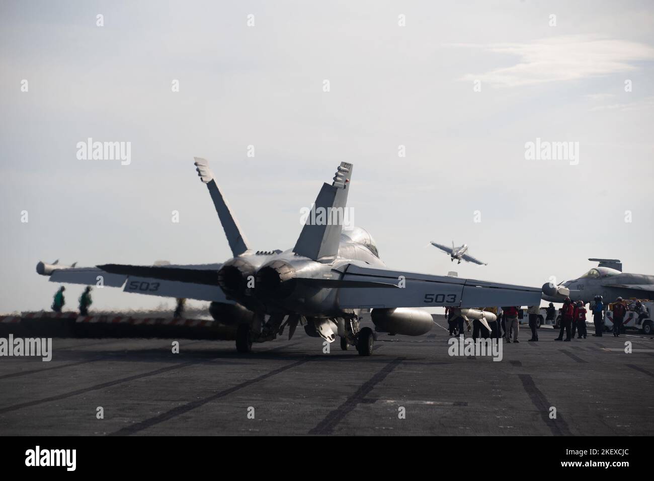 An E/A-18G Growler, attached to the "Gray Wolves" of Electronic Attack ...