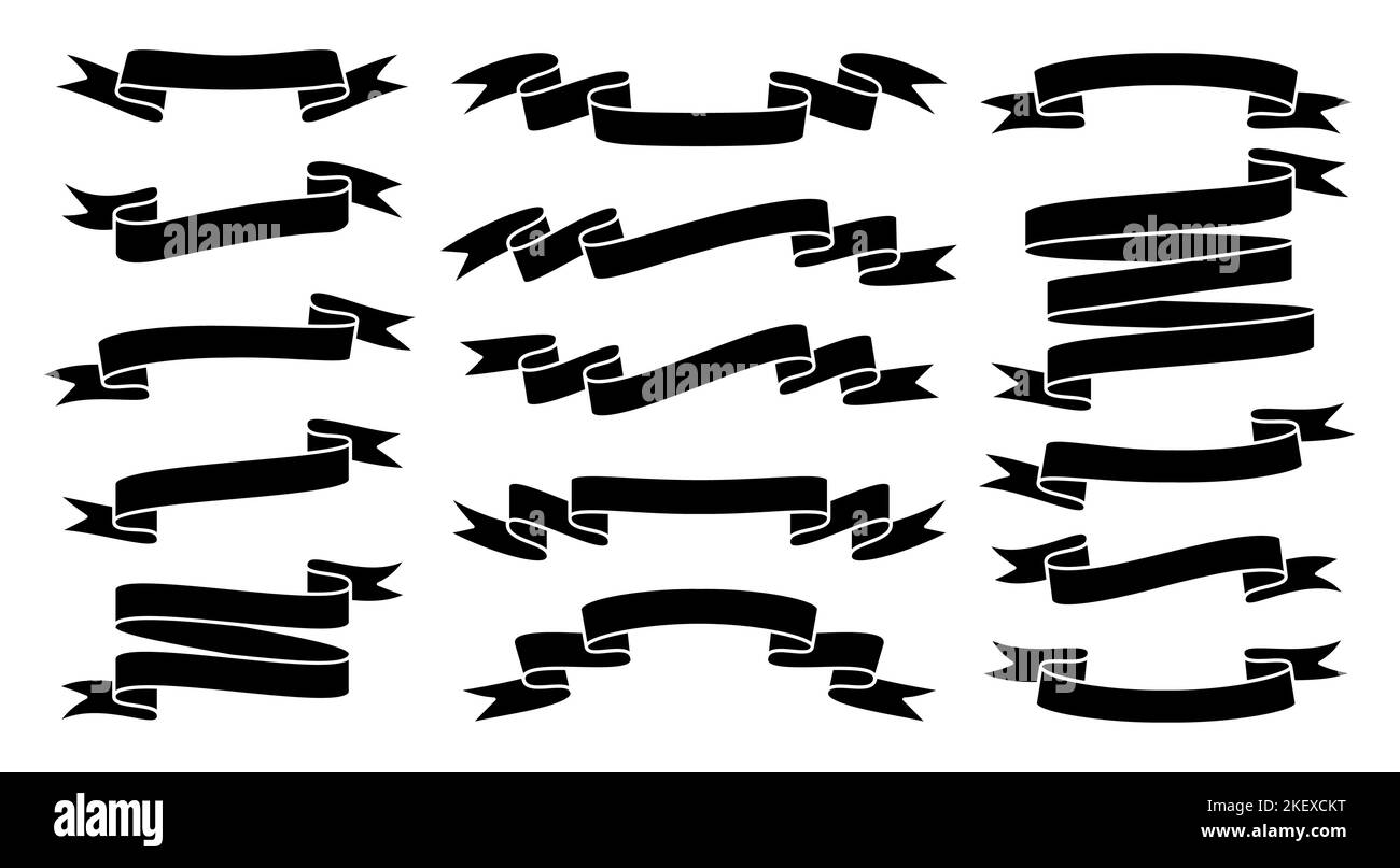 Ribbon silhouette black signs set. Tape glyph retro element. banner ...