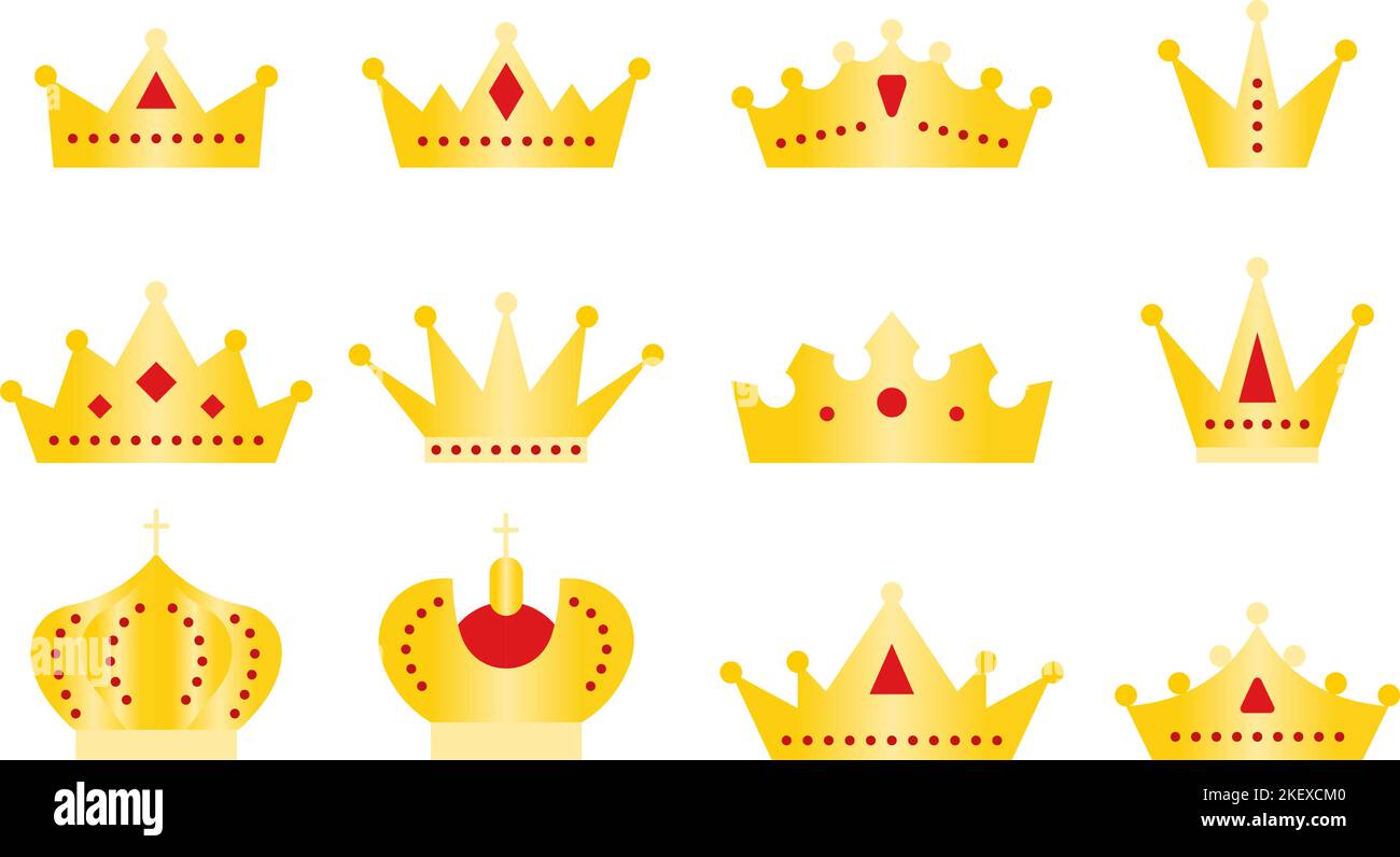 Crown royal gold icon set. Kingdom luxury symbol. King monarch tiara ...