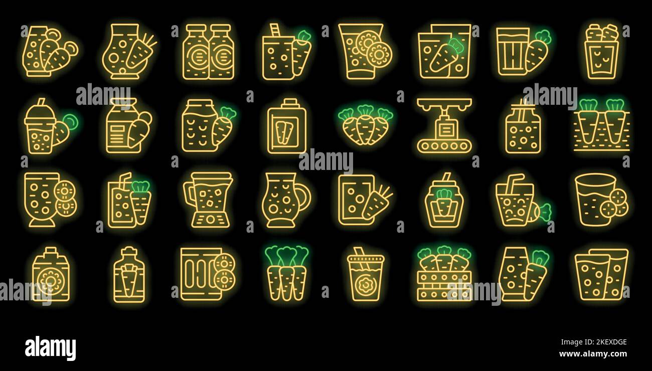 Carrot juice icons set outline vector. Autumn beverages. Blend detox ...